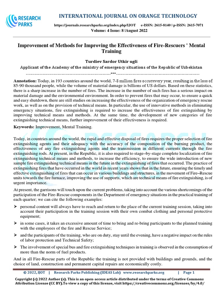 Improvement of Methods For Improving The Effectiveness of Fire-Rescuers ' Mental Training | PDF ...