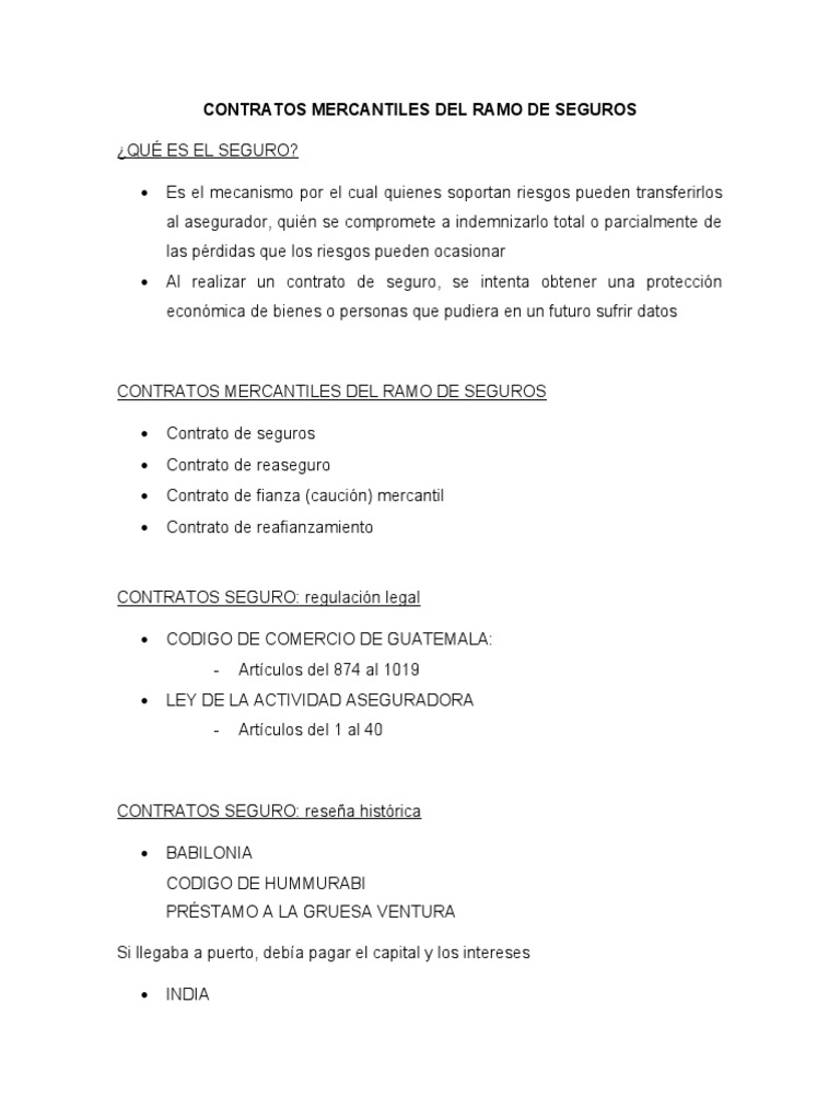 Contratos Mercantiles Del Ramo de Seguros (Diapositivas Pasadas) - 1 | Descargar gratis PDF ...