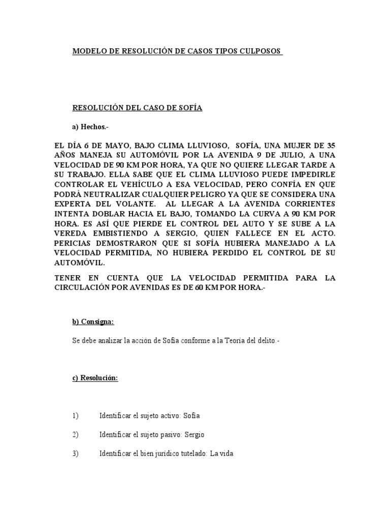 Modelo Resolución de Caso Tipo Culposo | PDF | Justicia | Crimen y ...