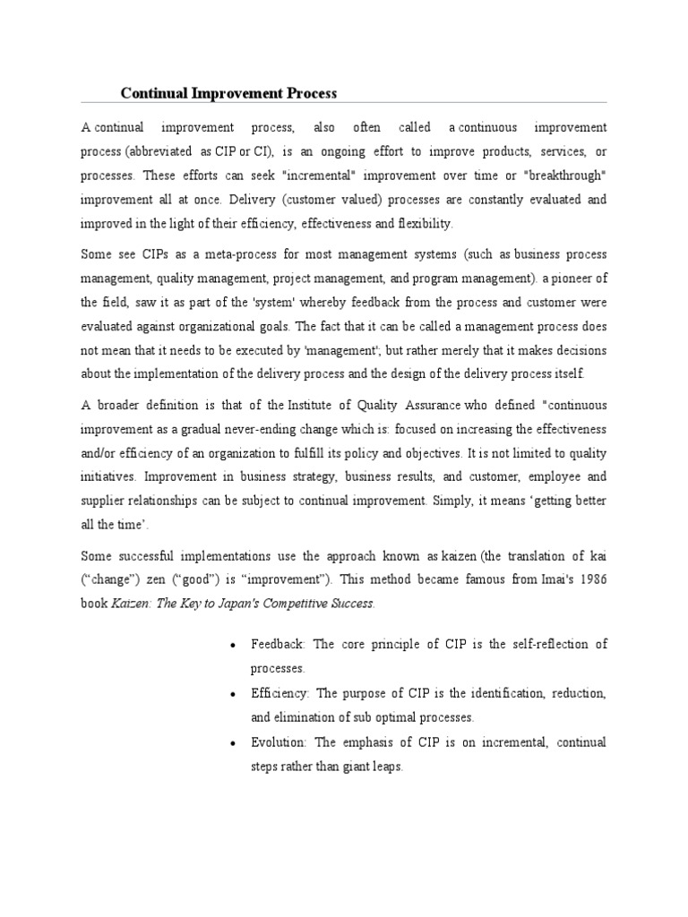 Continual Improvement Process-1 | PDF | Production And Manufacturing ...
