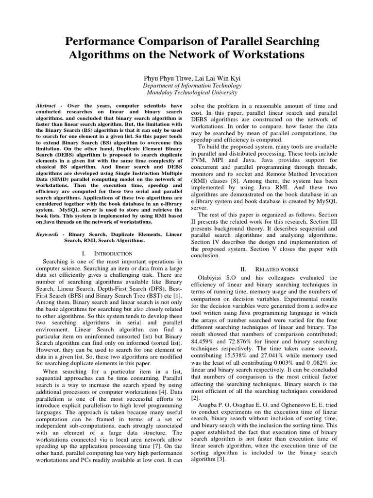 Performance Comparison of Parallel Searching Algorithms On The Network ... Performance Comparison of Parallel Searching Algorithms On The Network ...