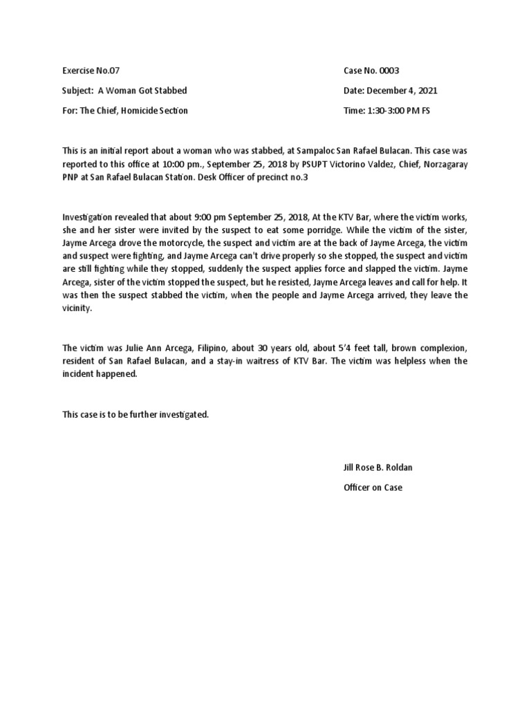 Initial Progress and Final Report CaseNo. 0003 Roldan Jill Rose B ...