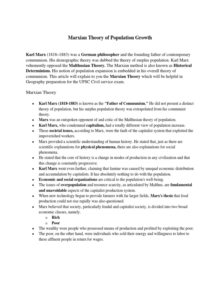 Marxian Theory of Population Growth | PDF | Karl Marx | Capitalism