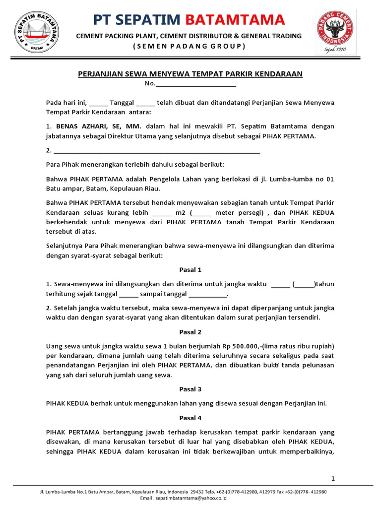 Perjanjian Sewa Menyewa Tempat Parkir Kendaraan | PDF