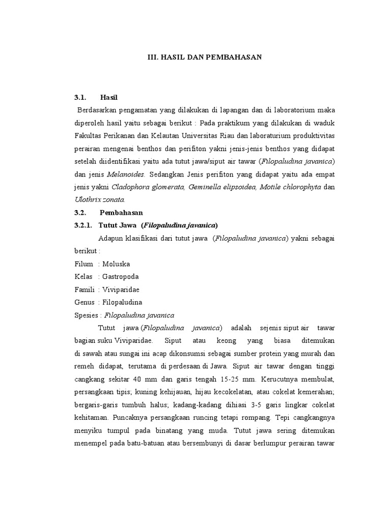 Benthos dan Perifiton di Waduk Universitas Riau | PDF | Sains & Matematika