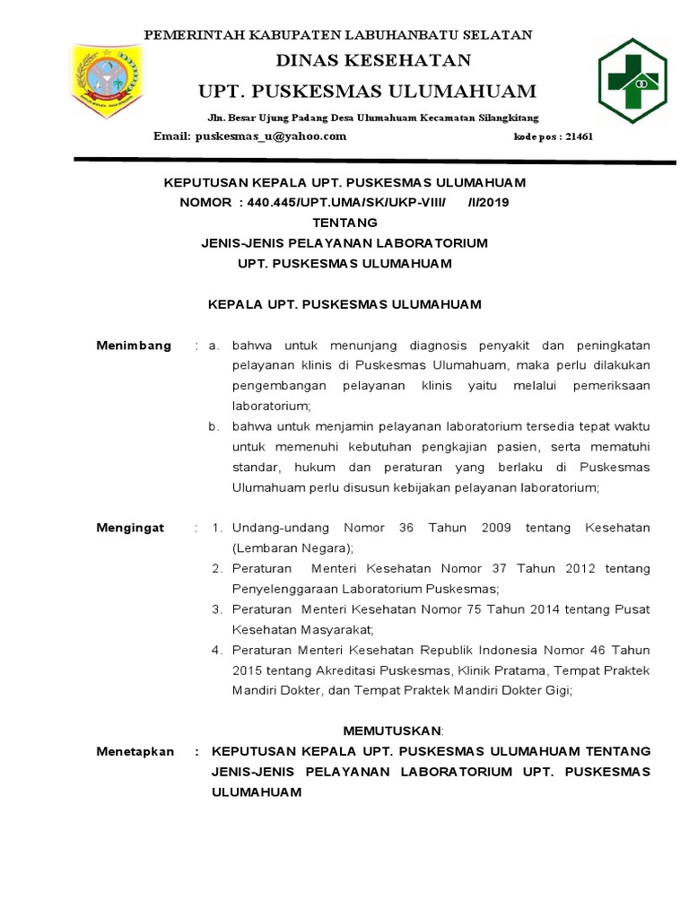 8.1.1.1 SK Jenis Pemeriksaan Lab. Ulumahuam | PDF