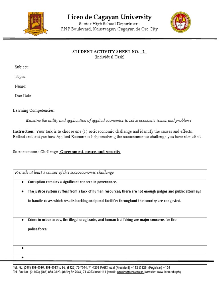 Activity 2current Economic Issues | PDF | Economics | Crimes