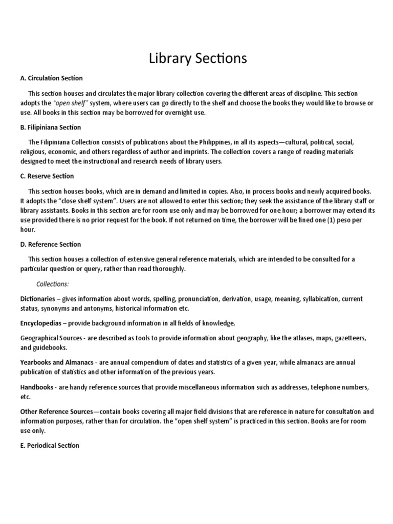 Library Sections | PDF | Libraries | Books