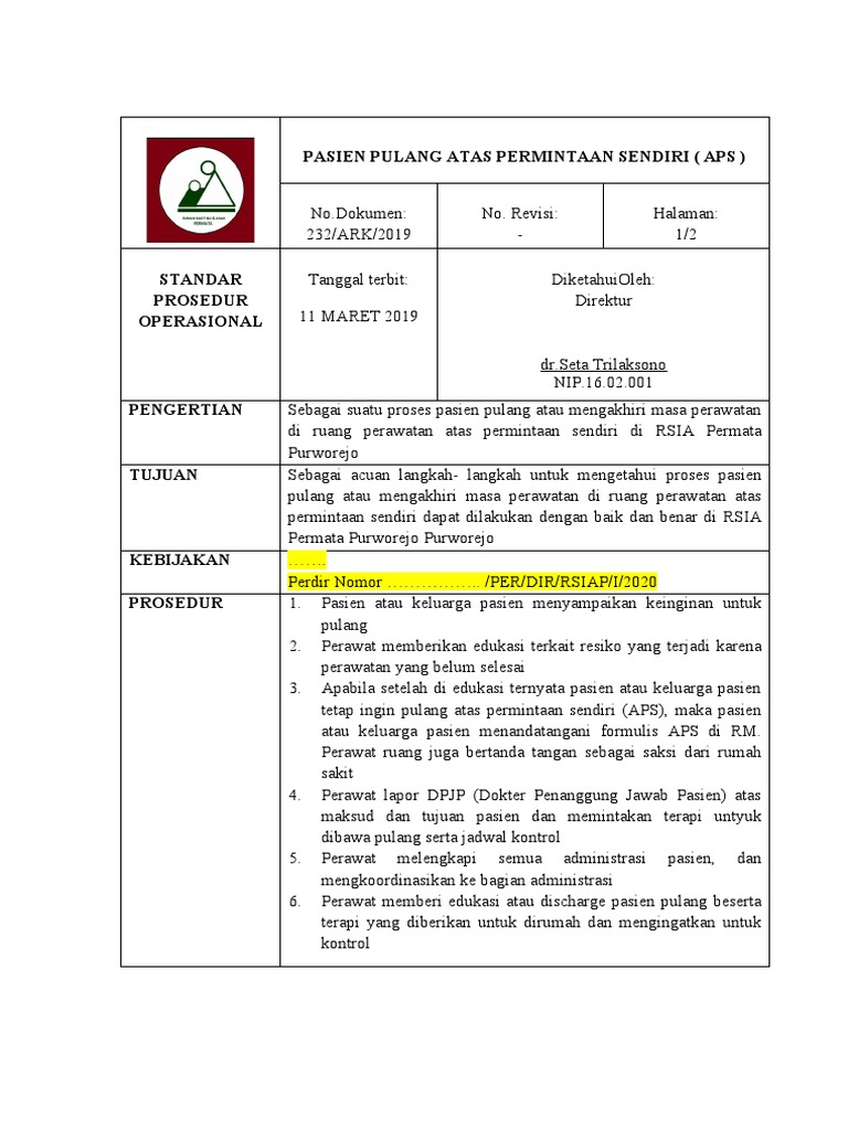 Fix Spo Pasien Pulang Atas Permintaan Sendiri Aps Pdf