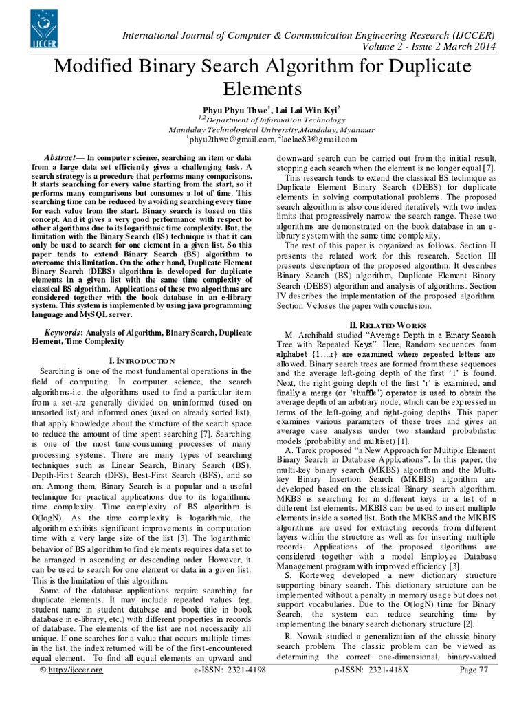 Modified Binary Search Algorithm For Duplicate Elements | PDF | Algorithms And Data Structures ...
