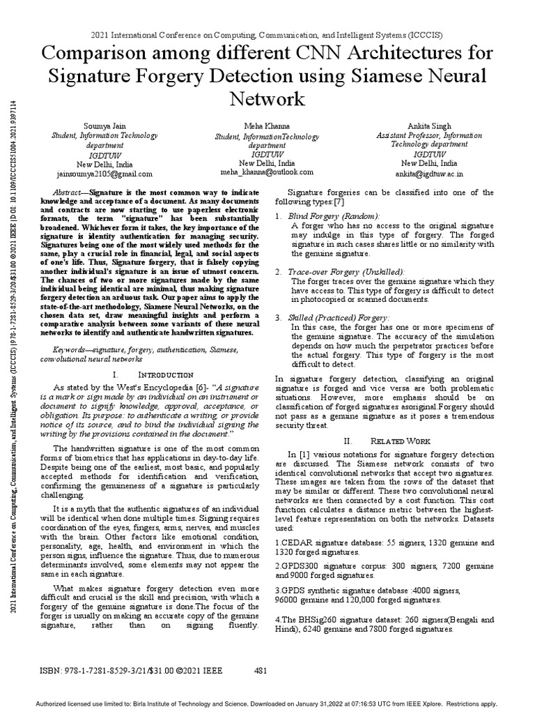 Comparison Among Different CNN Architectures For Signature Forgery ... Comparison Among Different CNN Architectures For Signature Forgery ...