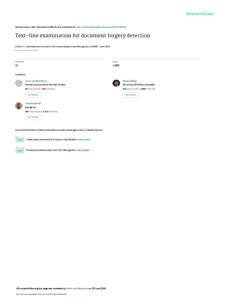 Text-Line Examination For Document Forgery Detection - 2013 | PDF | Image Scanner | Printer ...
