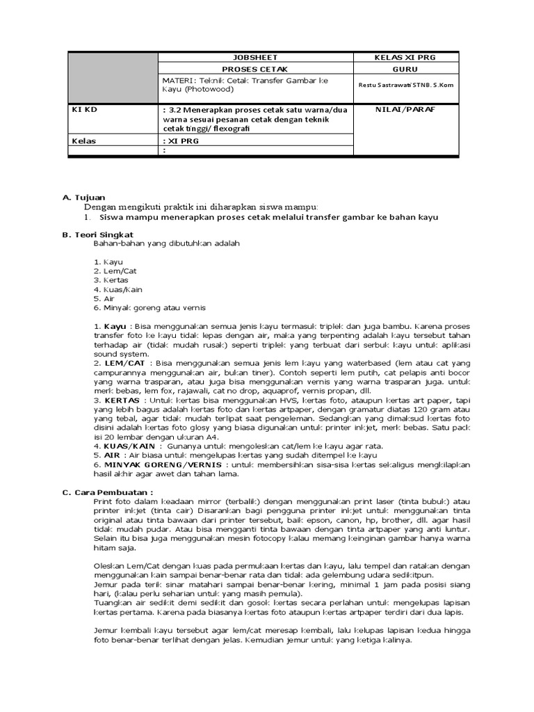 Uts Xi Proses Cetak | PDF