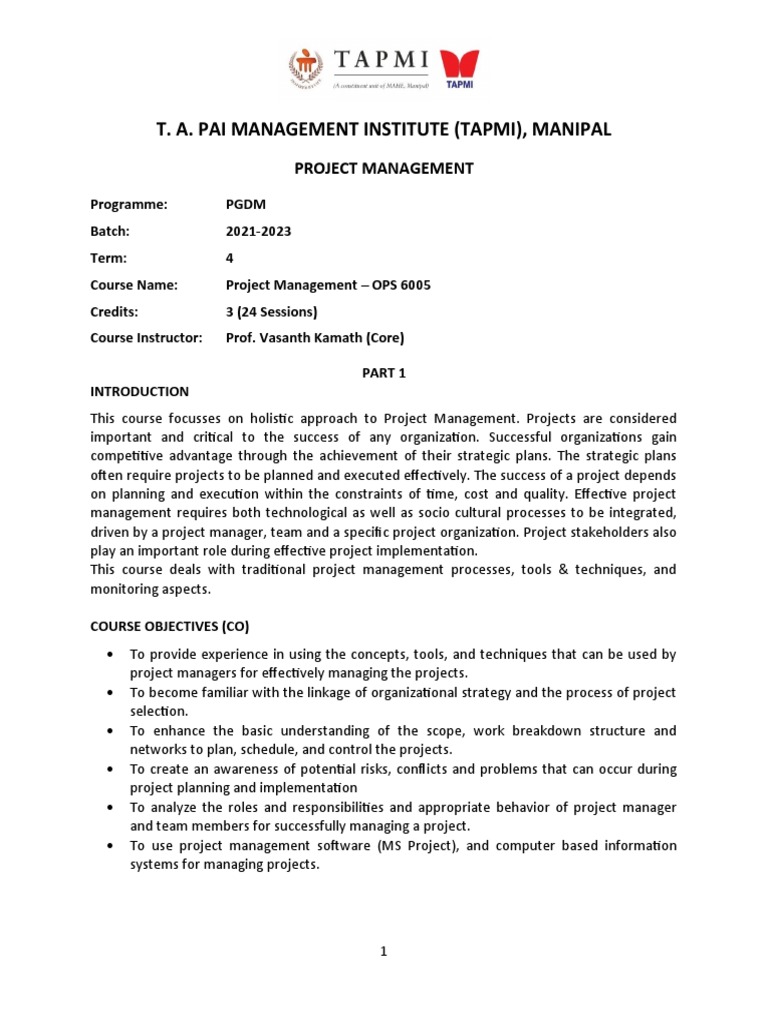 PJMT Course Outline For 2021-23 - Final | PDF | Project Management ...