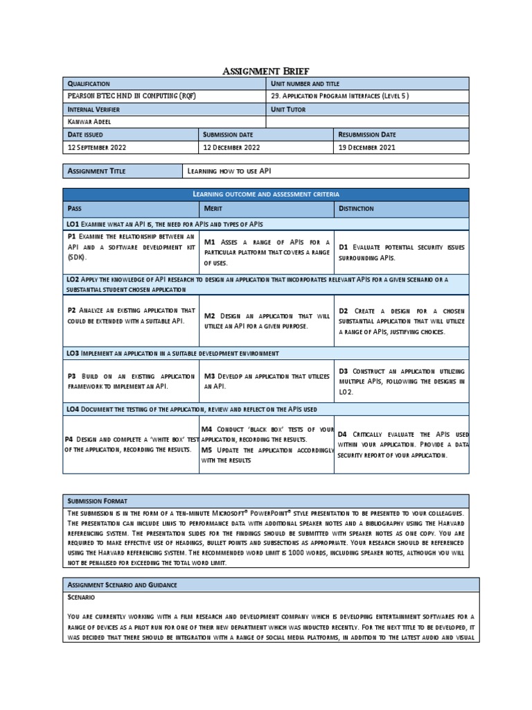 Assignment Brief Unit 29 Application Program Interfaces Sep 2022 | PDF | Application Software ...