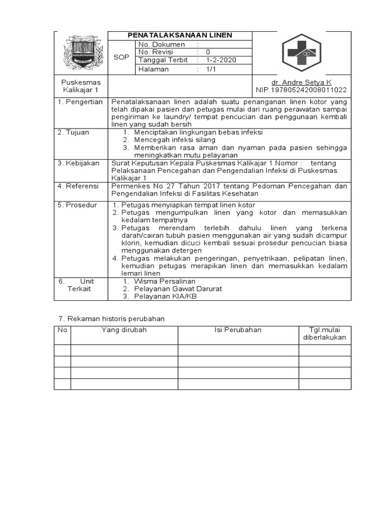 Sop Penatalaksanaan Linen | PDF