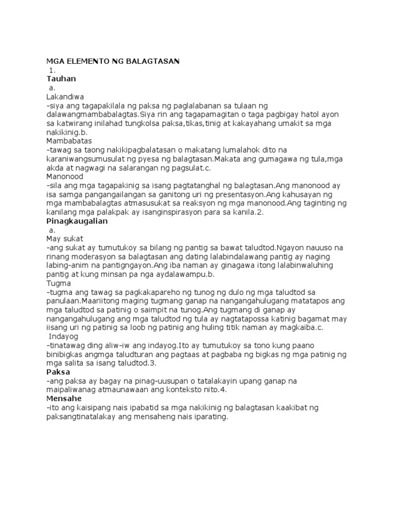 Mga Elemento NG Balagtasan | PDF