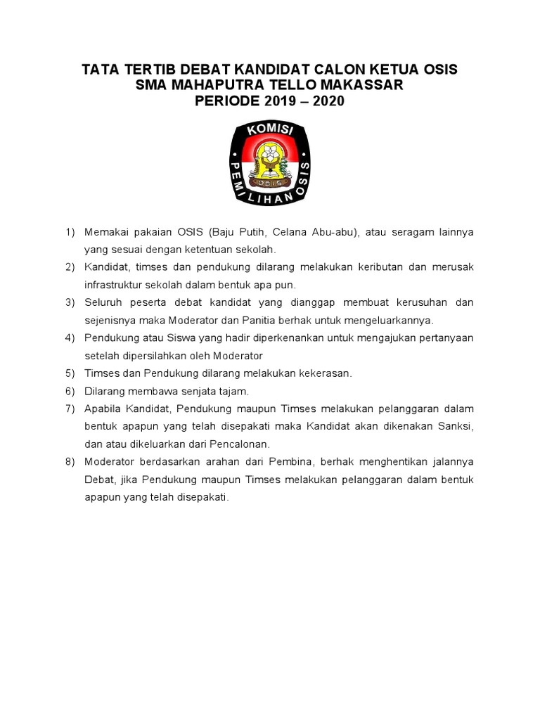 Tata Tertib Debat Calon Ketua OSIS | PDF