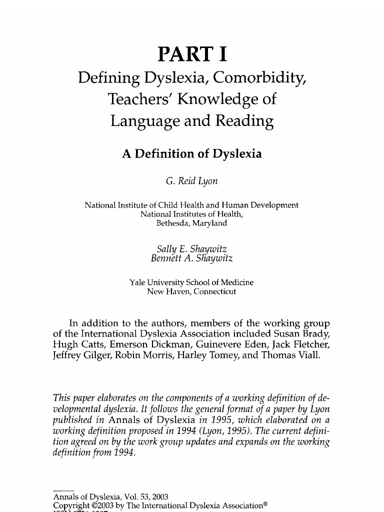 A Definition of Dyslexia | PDF | Dyslexia | Learning Disability