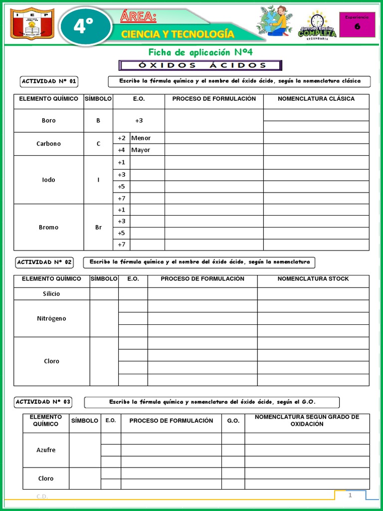 Ficha de Aplicación 44 | PDF | Óxido | Elementos químicos