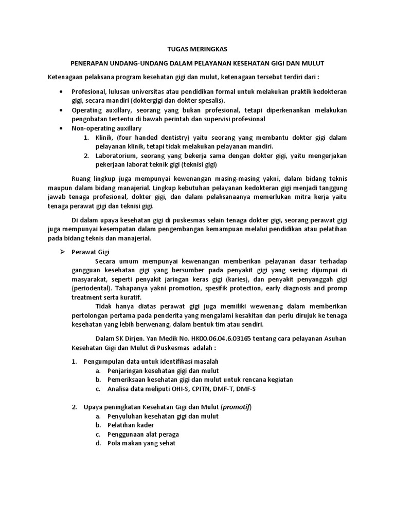 Penerapan Undang-Undang Dalam Pelayanan Kesehatan Gigi Dan Mulut | PDF
