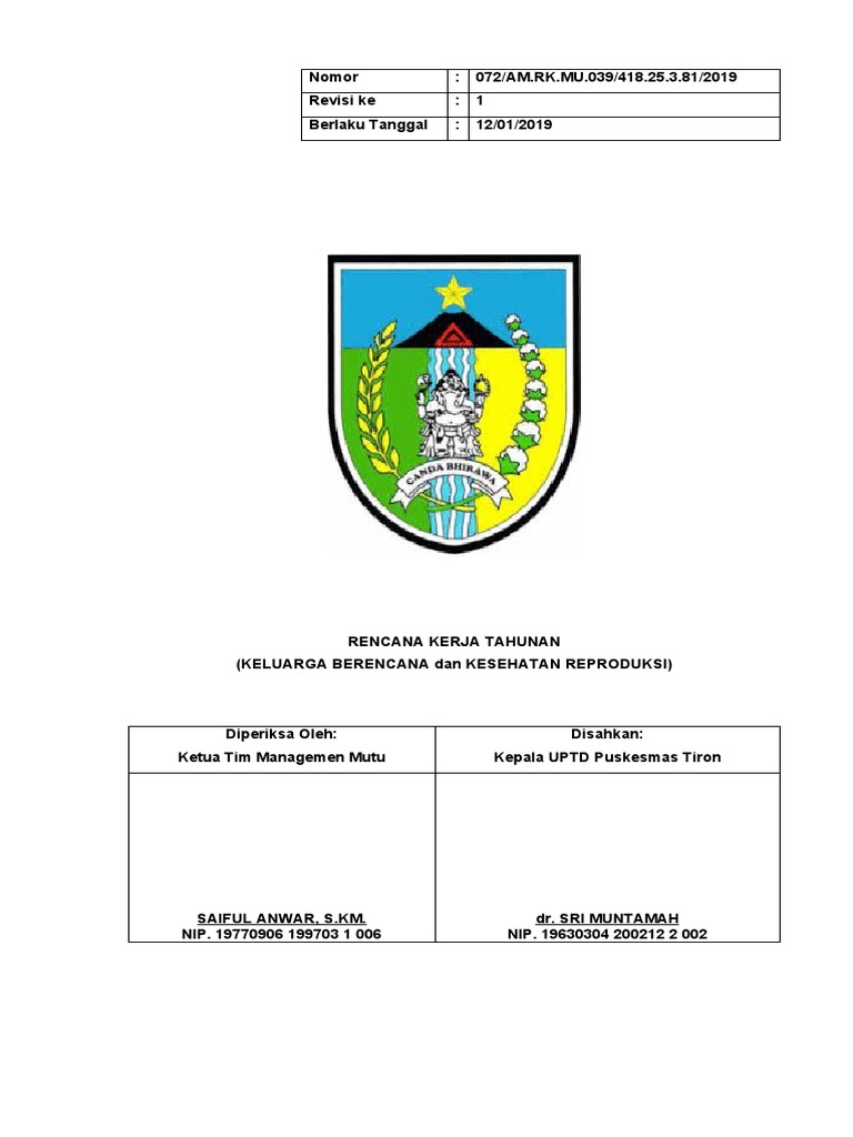 Rencana Kerja Program KB Puskesmas Tiron | PDF | Sains & Matematika