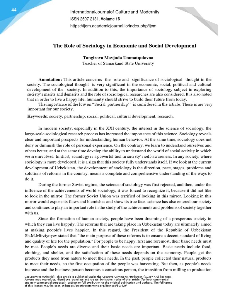 The Role of Sociology in Economic and Social Development | PDF ...