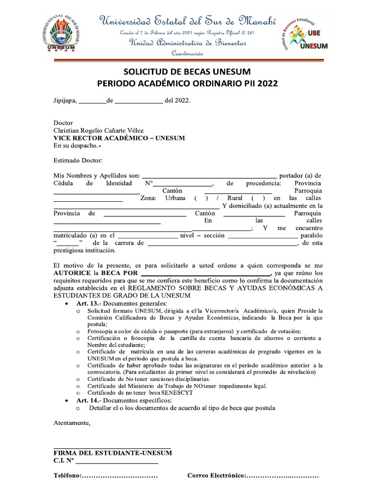 Solicitud de Becas Unesum | PDF