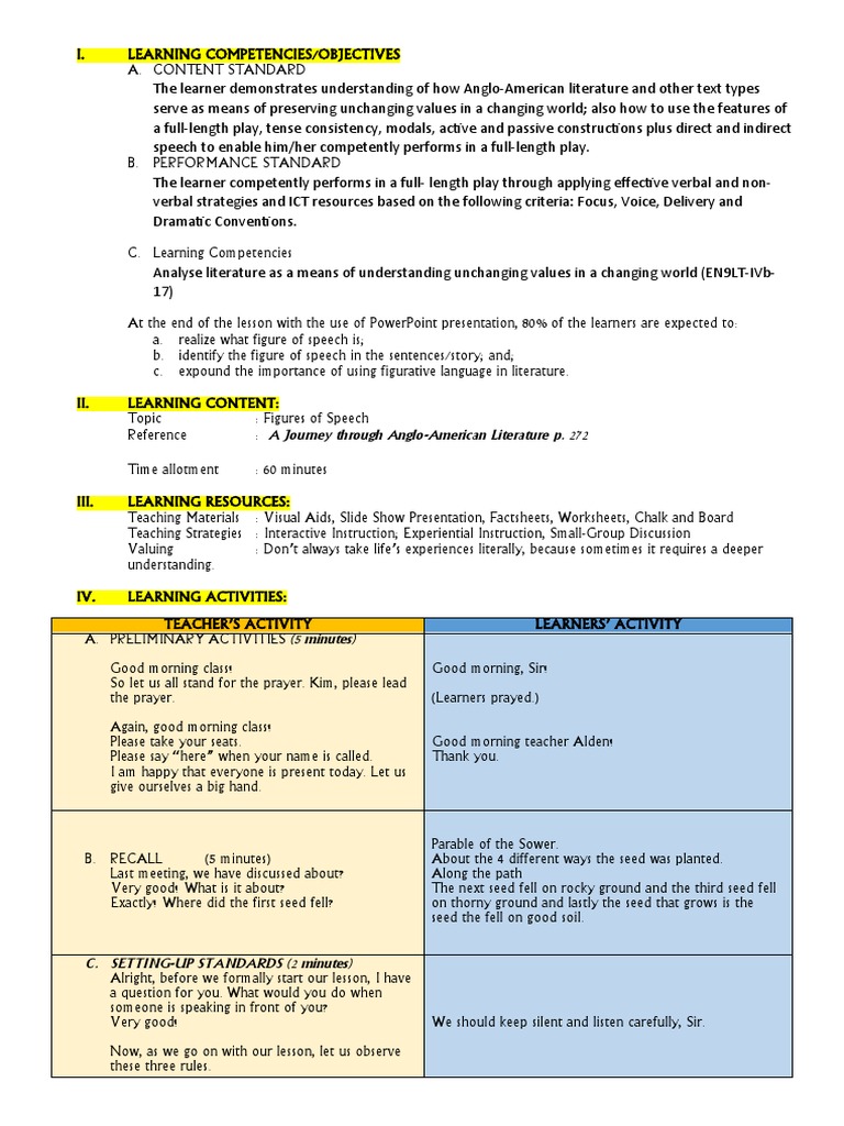 COT - English 9 Lesson Plan | PDF