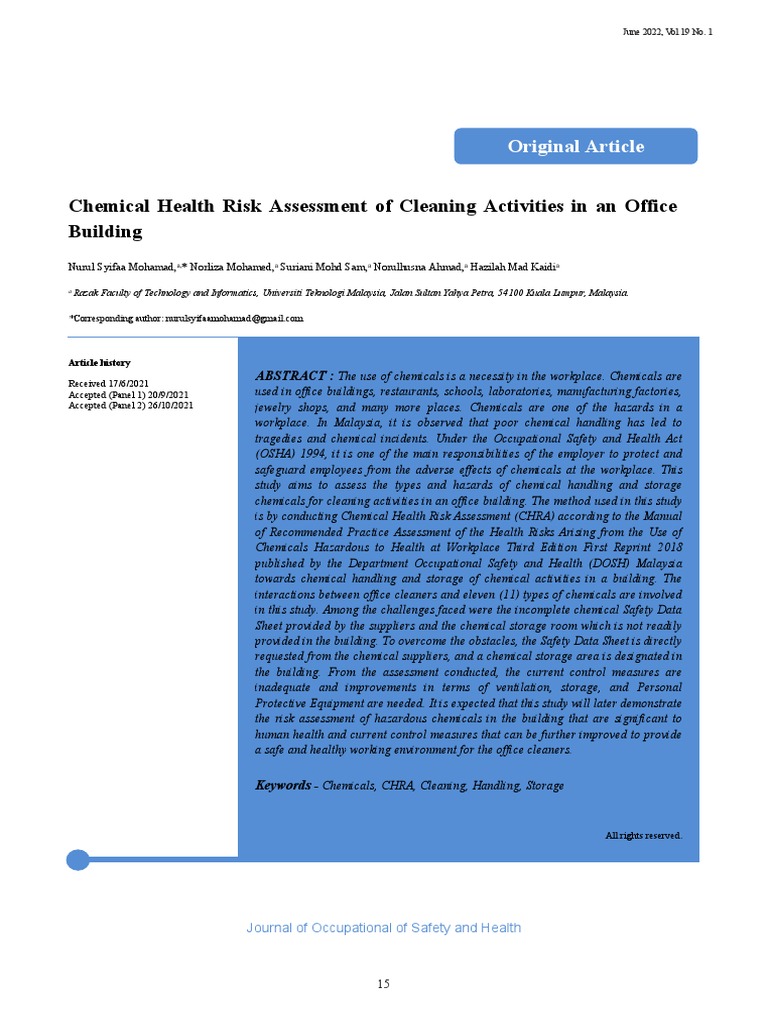 D - 2022 June Vol 19 No 1 Chemical Health Risk Assement of Cleaning ...