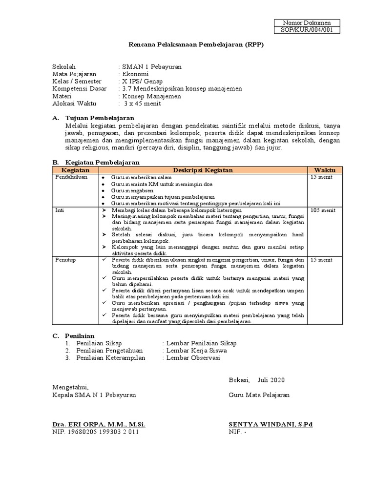 RPP 3.7 Konsep Manajemen | PDF