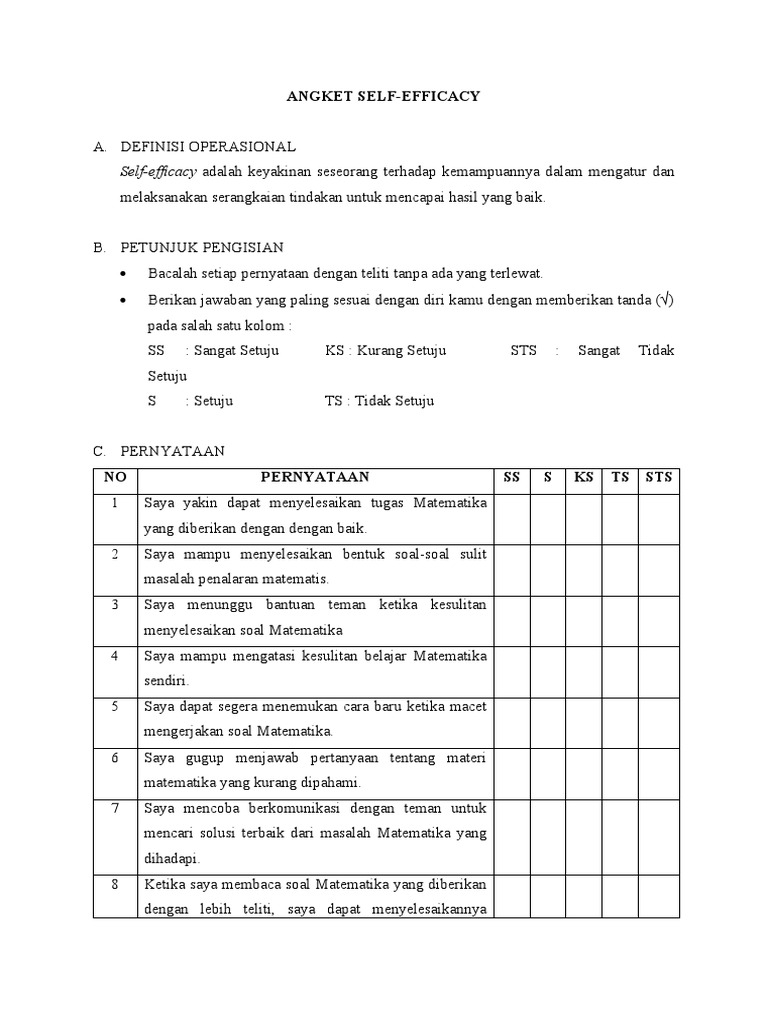 Angket Self Efficcacy | PDF