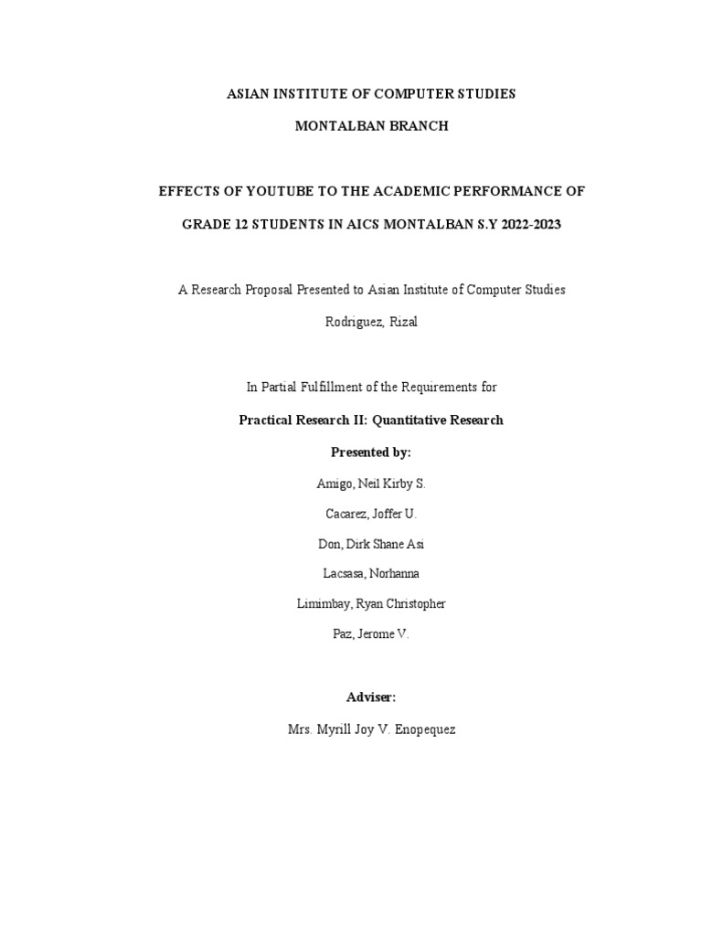 Effects of Youtube To The Academic Performance of Grade 12 Ict Students ...