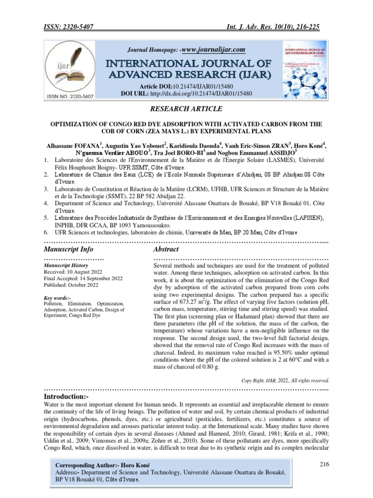 Optimization of Congo Red Dye Adsorption With Activated Carbon From The ...