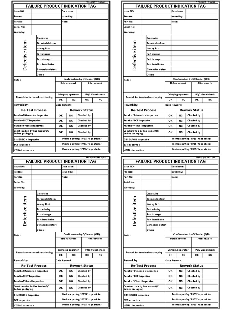 Failure Indication Tag (Pink) | PDF