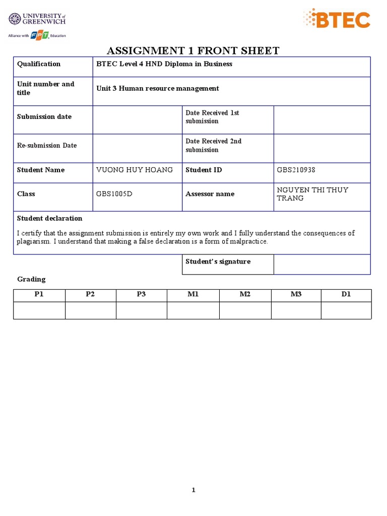 5035.Assignment 1 Frontsheet 2022 | PDF | Recruitment | Employment
