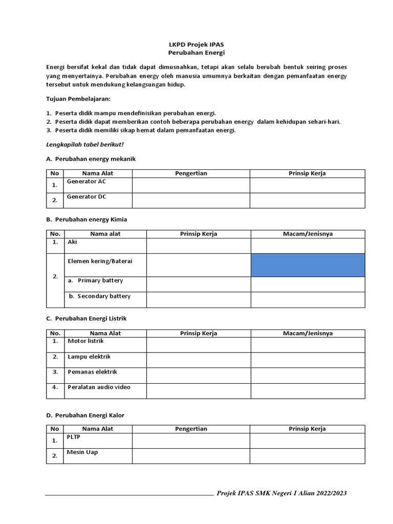 Proyek IPAS: Perubahan Energi SMK | PDF