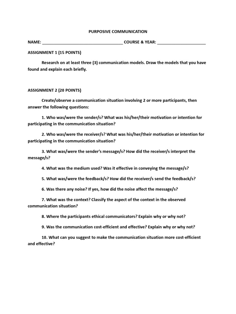 Communication Assignment Overview | PDF | Communication | Cognitive Science