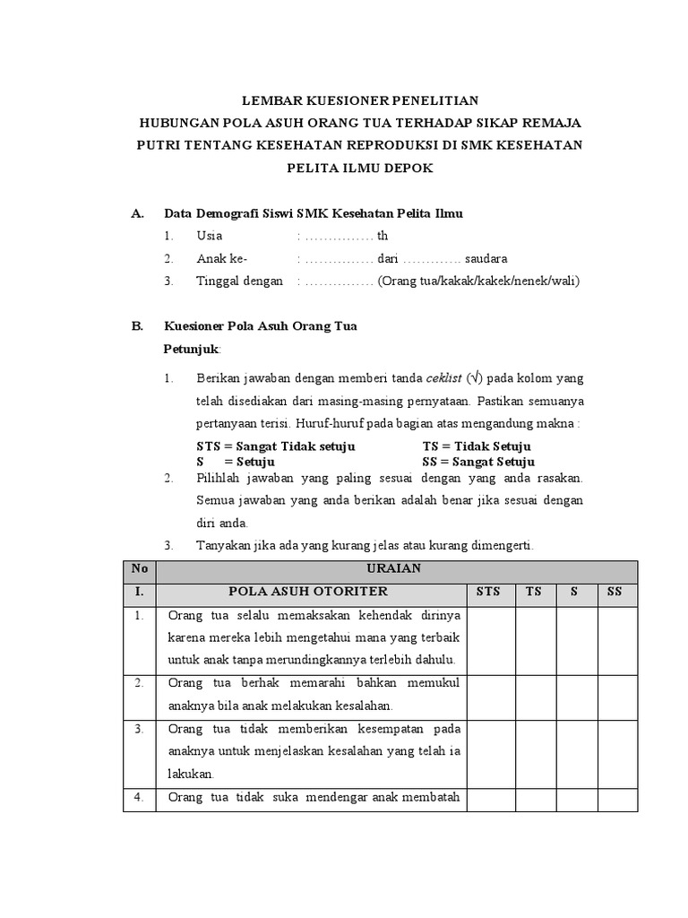 Kuesioner Pola Asuh dan Sikap Remaja | PDF