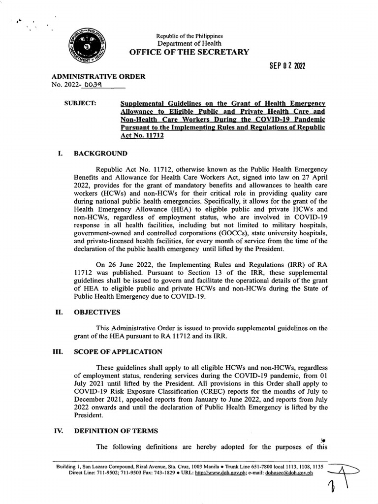 COVID-19 Health Emergency Allowance Guidelines | PDF | Privacy | Audit