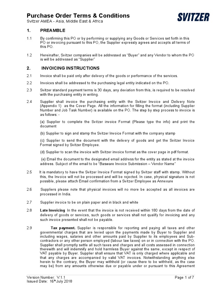 Final Purchase Order Terms Delivery Form | PDF | Arbitration | Invoice