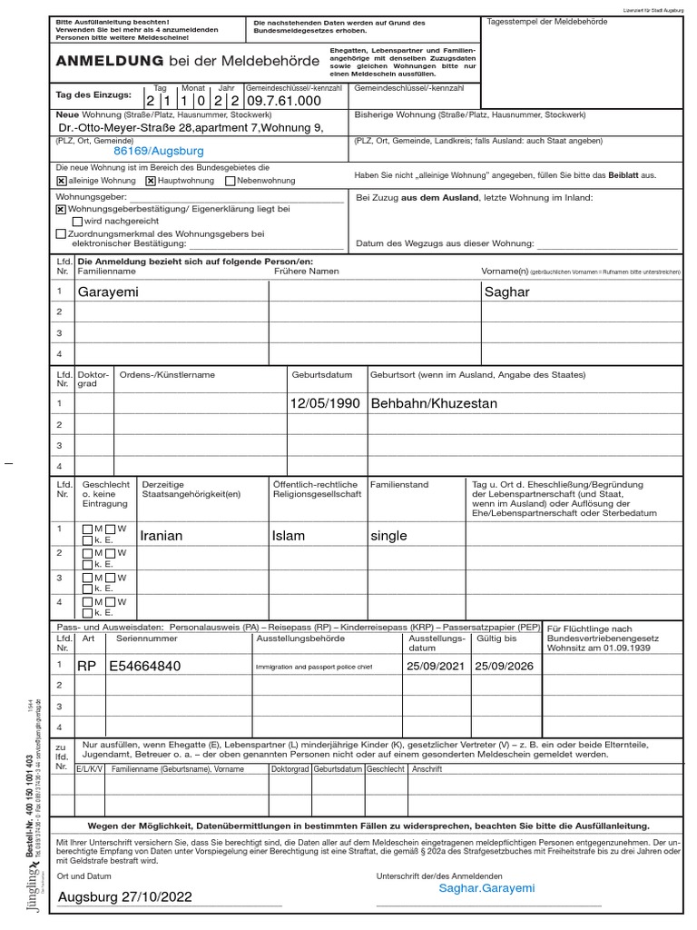 Wohnsitz - Anmeldung | PDF