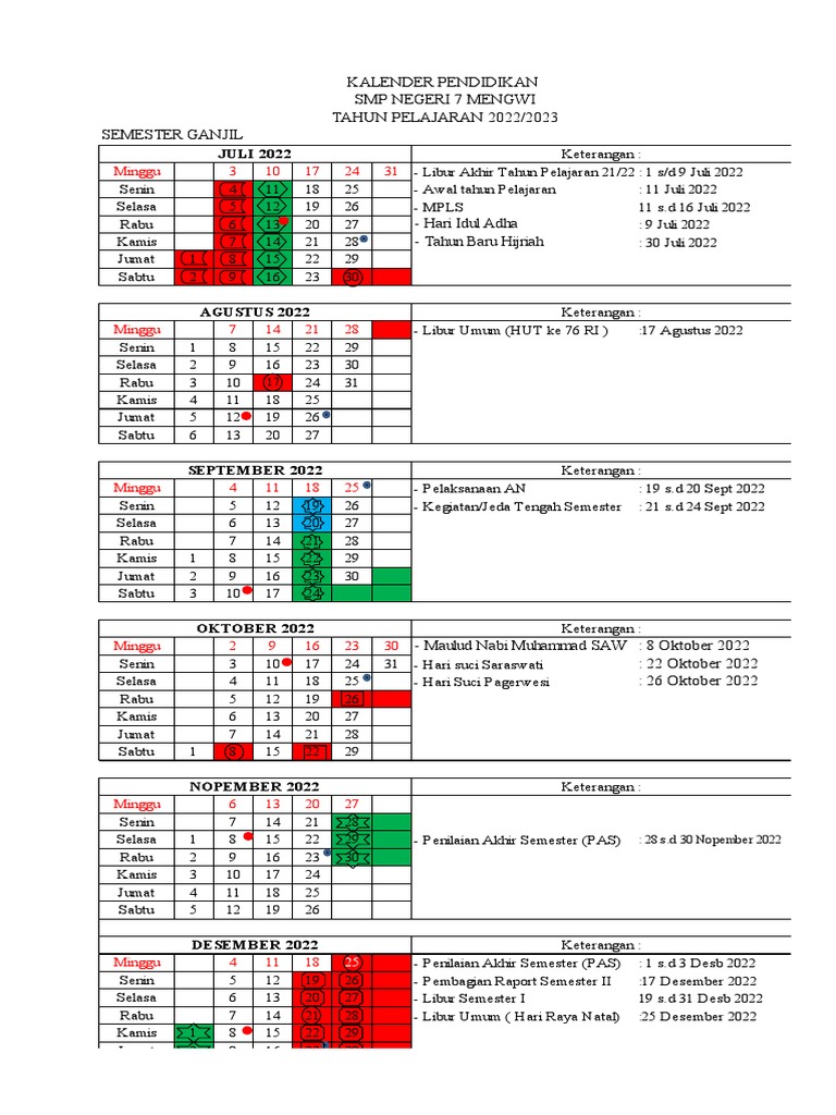 Kalender Akademik SMP 2022/2023 | PDF