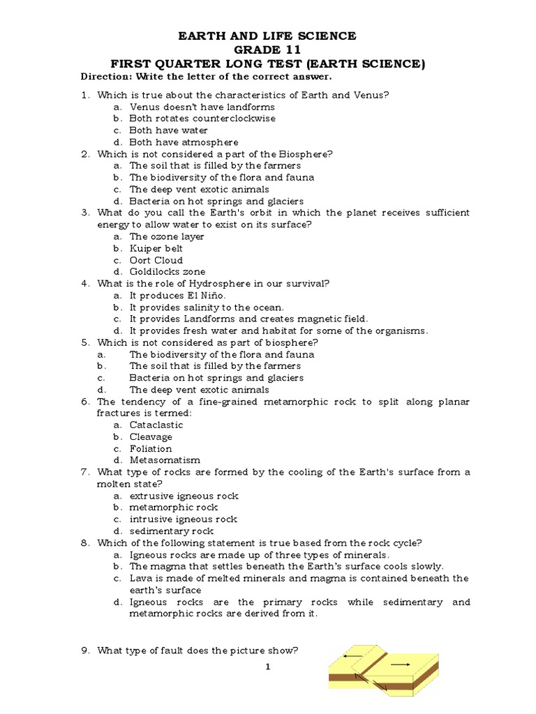 Grade 11 Earth Science Long Test | PDF | Rock (Geology) | Igneous Rock