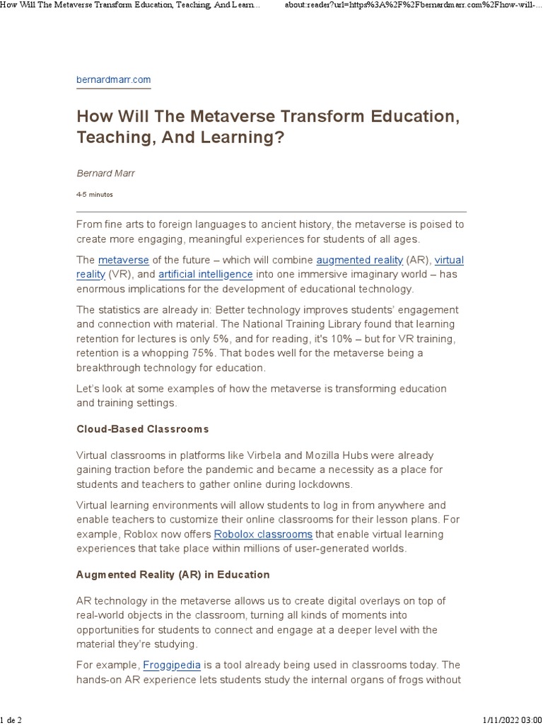 How Will The Metaverse Transform Education, Teaching, and Learning ...