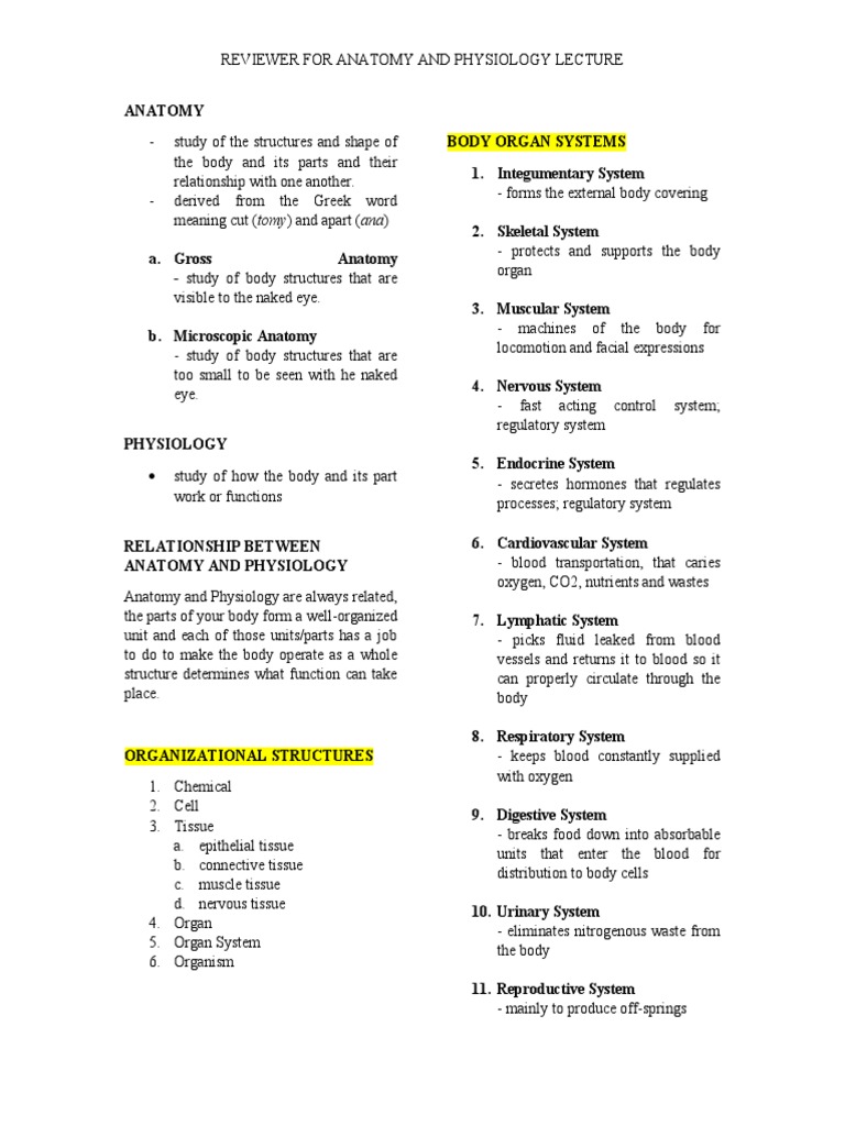 Reviewer For Anatomy and Physiology Lecture | PDF
