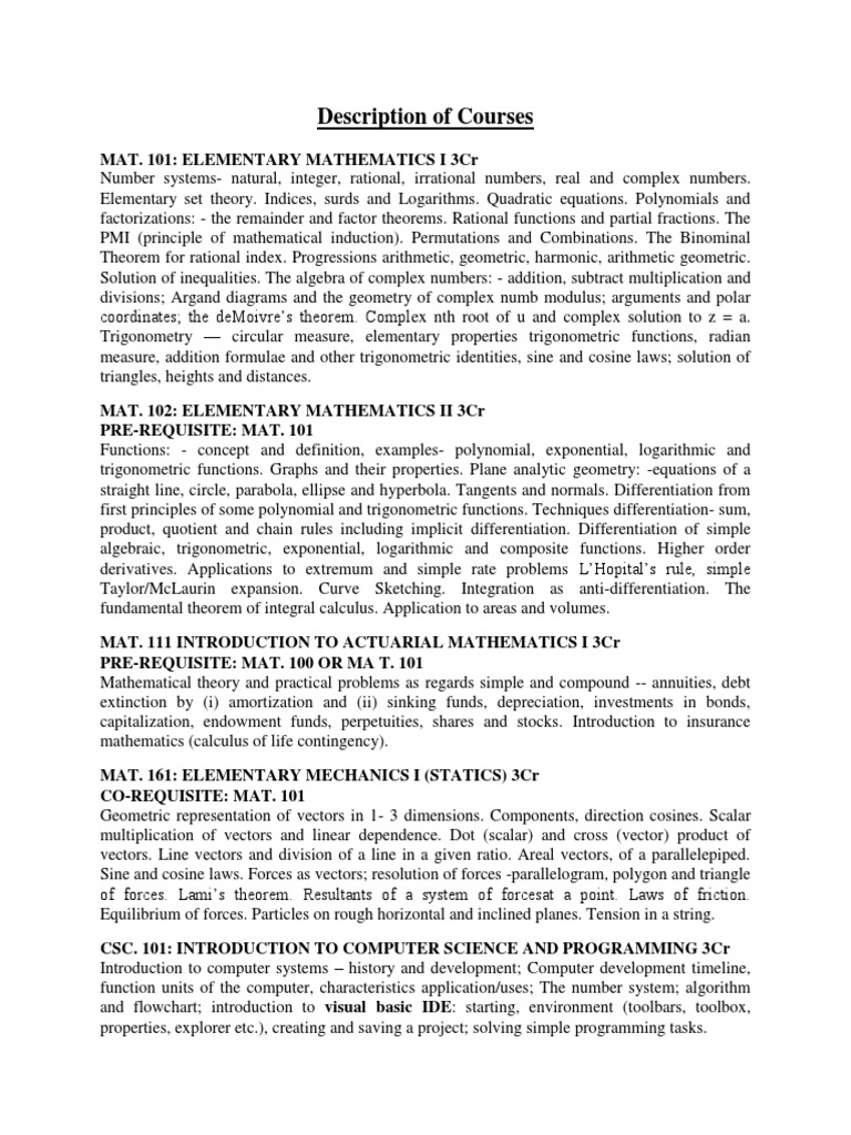 Description Of Courses Pdf Partial Differential Equation