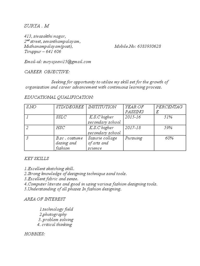 Surya M's Resume and Career Goals | PDF