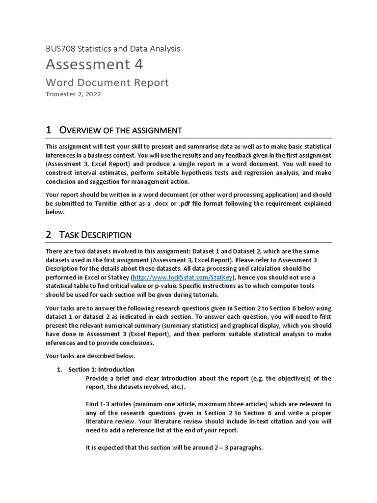 BUS708 202202 Ass4 Description | PDF | Statistics | Plagiarism