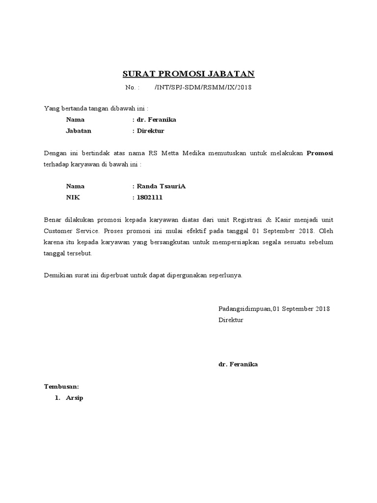 Surat Promosi Jabatan - Docx Nurul | PDF